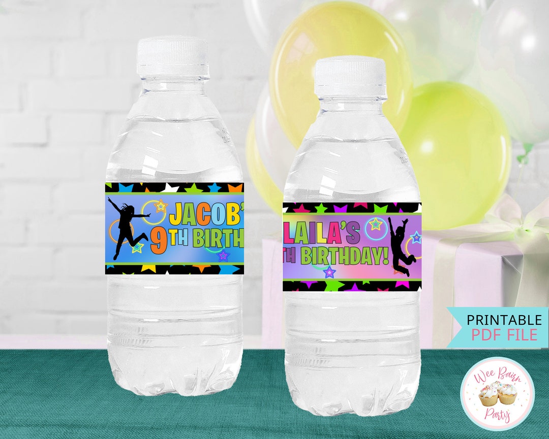 Trampoline Bounce Birthday Water Bottle Labels, Jump Party Favors Water ...