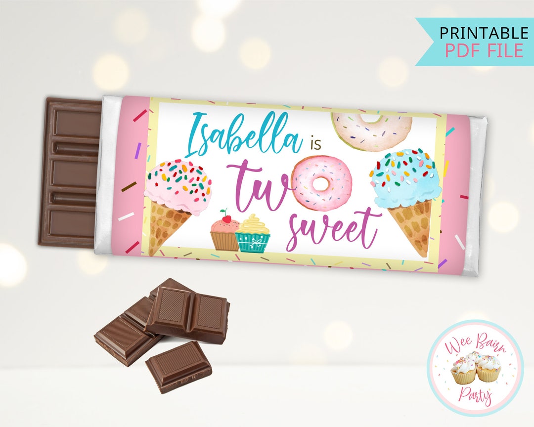 Two Sweet Birthday Candy Bar Wrappers, 2 Year Old Birthday Chocolate ...