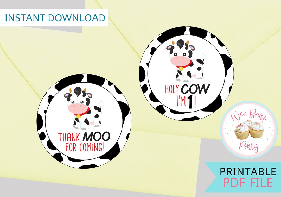 Cow Birthday Party Printable Thank You Stickers, Cow Print Birthday ...