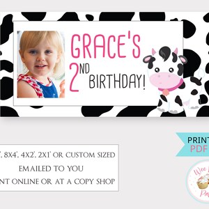 Cow Print Birthday Banner Custom Name Sign, Printable Farm Animal ...