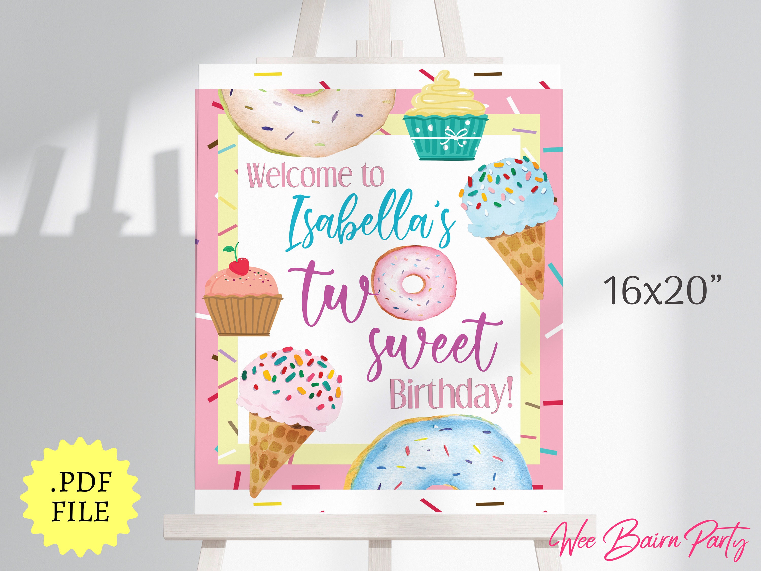 Two Sweet Birthday Printable Welcome Sign 2 Year Old Birthday | Etsy