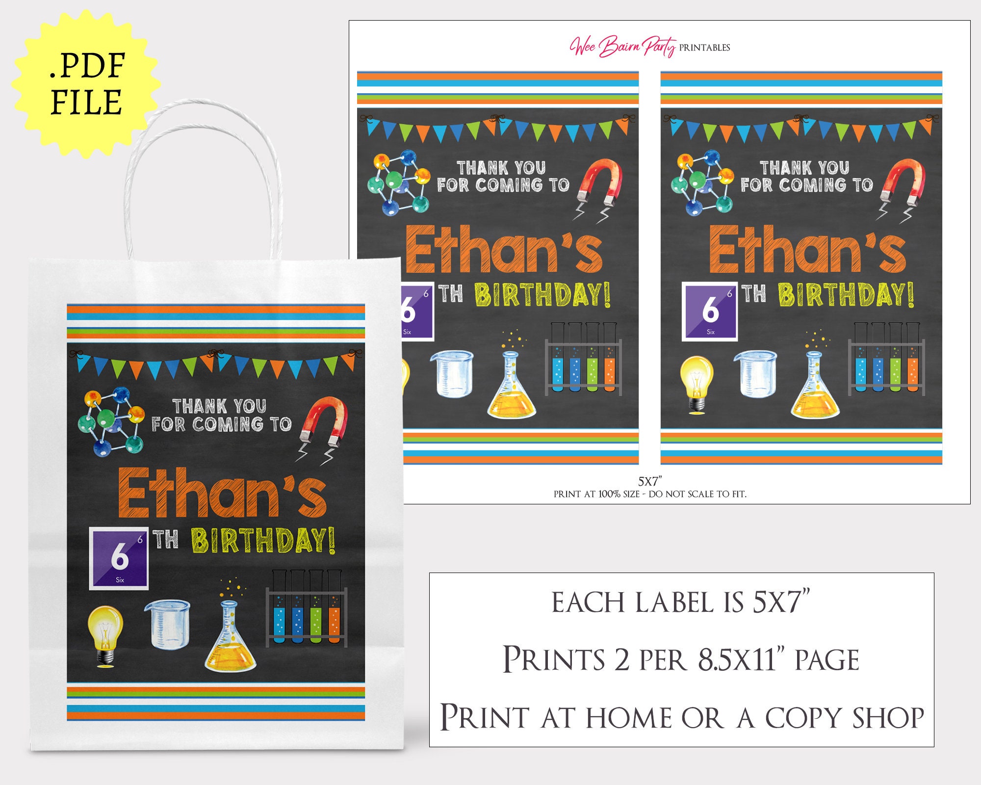 Science Party Custom Gift Tags Chemistry Birthday Printable | Etsy