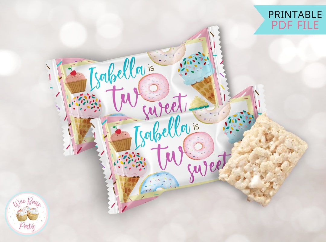 Two Sweet Birthday Rice Krispie Treats Custom Labels, 2 Year Old ...