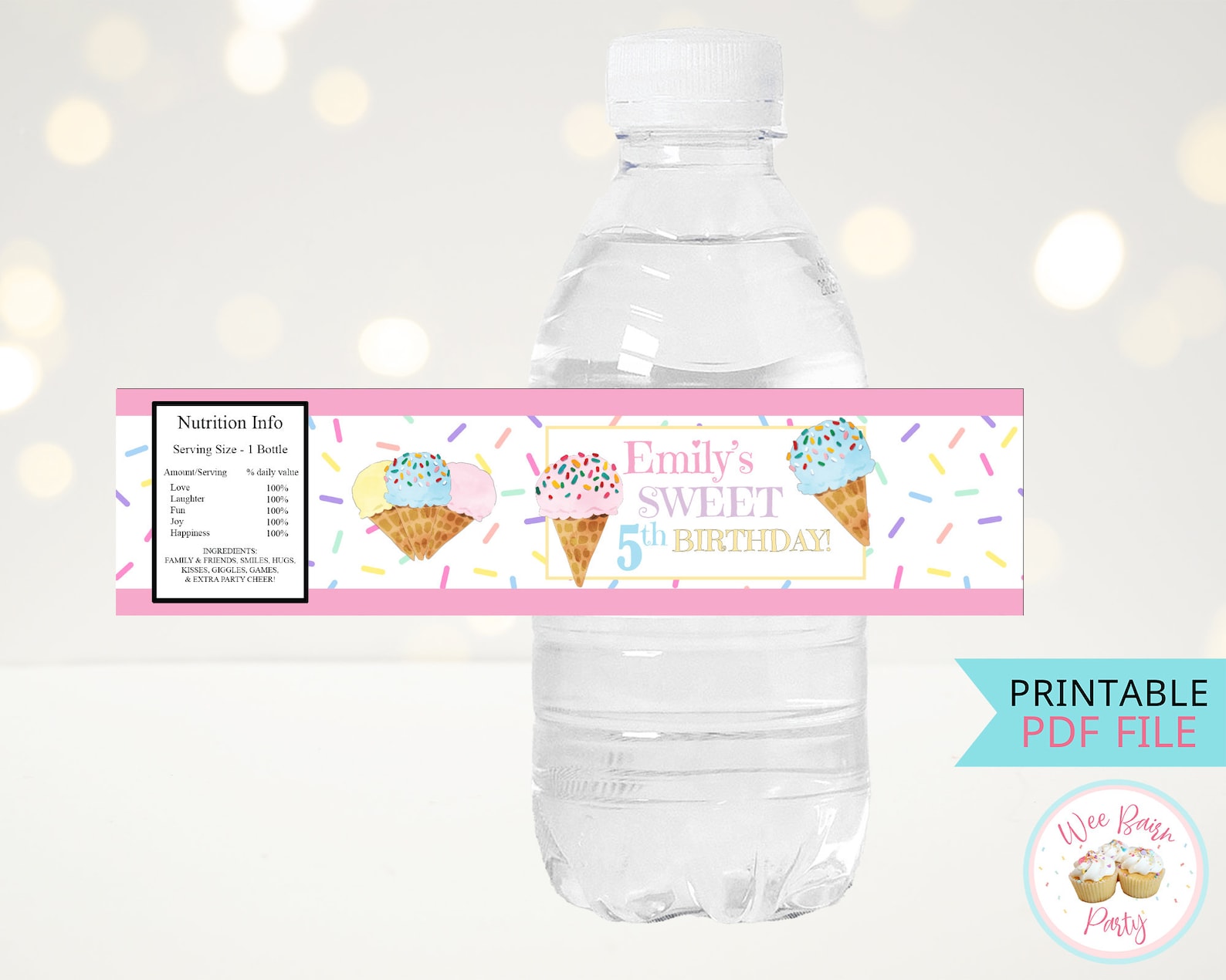 Ice Cream Themed Water Bottle Labels Ice Cream Party Water - Etsy