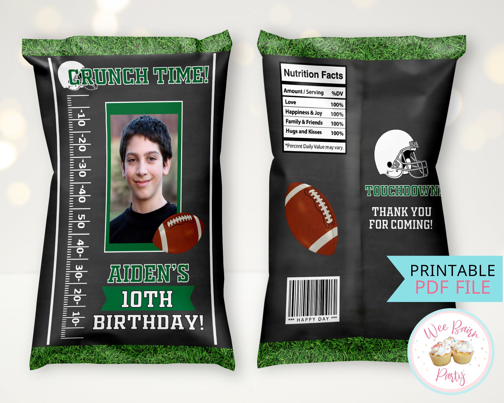 Football Party Chip Bag Labels Football 10th Birthday Chip - Etsy