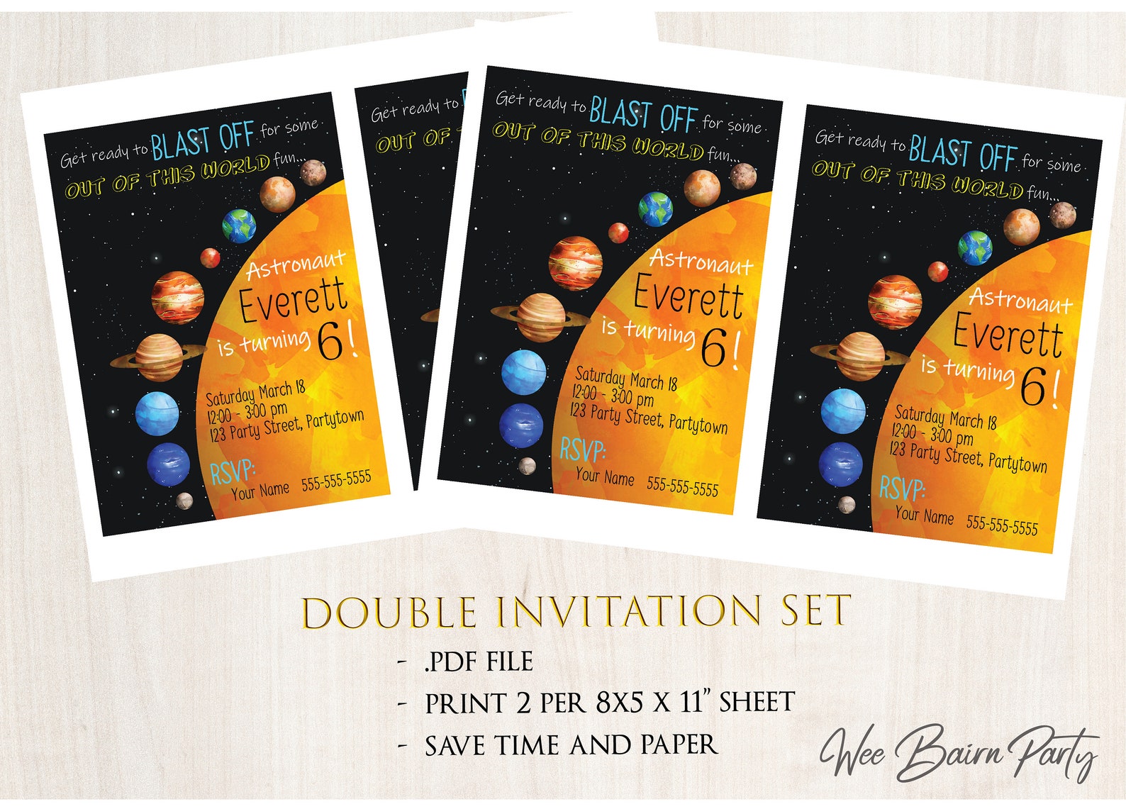 Planets & Space Birthday Invitation Outer Space Party Invite | Etsy