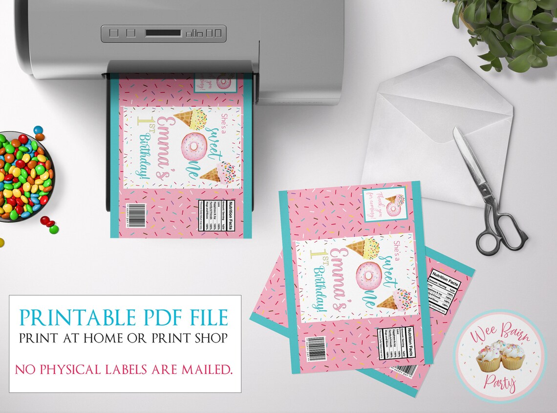 Shes A Sweet One Custom Chip Bags Labels, 1st Birthday Girl Chip Bag ...
