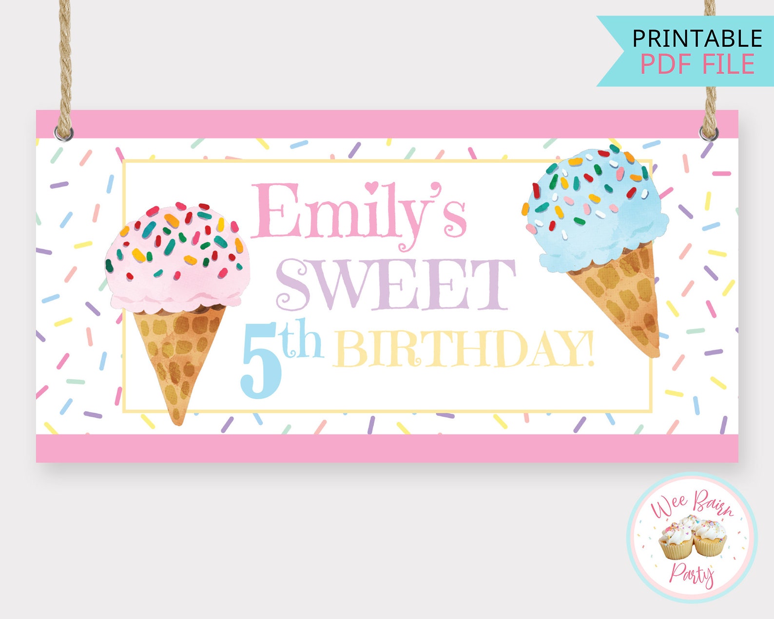 Ice Cream Birthday Banner Ice Cream Birthday Party Backdrop - Etsy