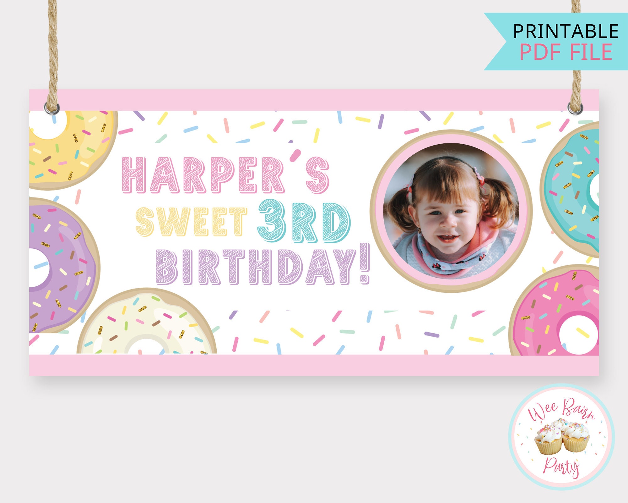 Donut Party Backdrop Donut Birthday Banner Printable 1 2 3 - Etsy