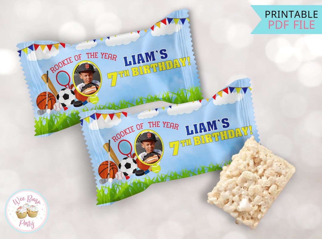 Rookie of the Year Rice Krispy Treats Labels, Sports Birthday Rice ...