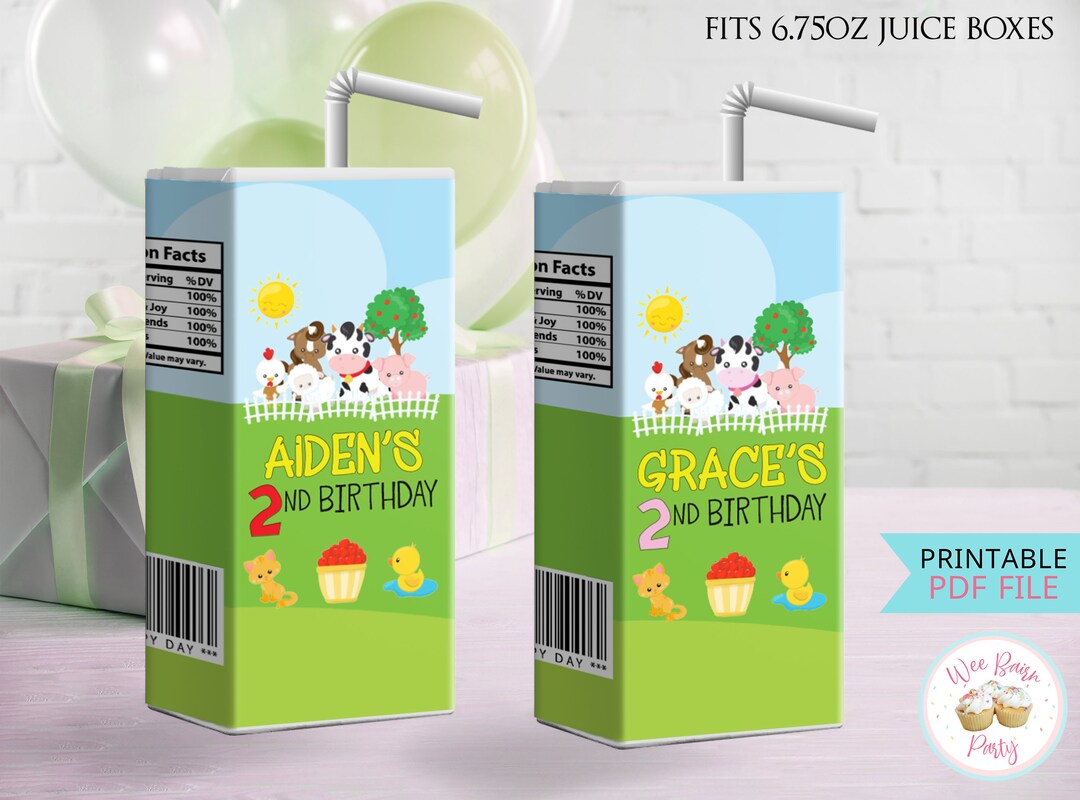 Farm Animal Birthday Juice Box Sticker Label Barnyard Birthday - Etsy