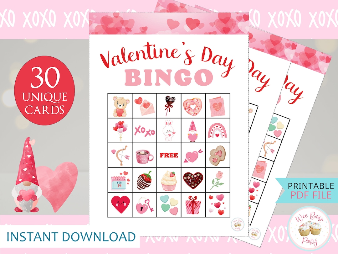 Valentine Bingo Cards Printable Game, Classroom Valentines Day Bingo ...