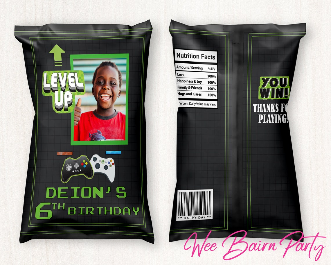 Video Games Birthday Custom Chip Bags Level Up Gamer Birthday | Etsy