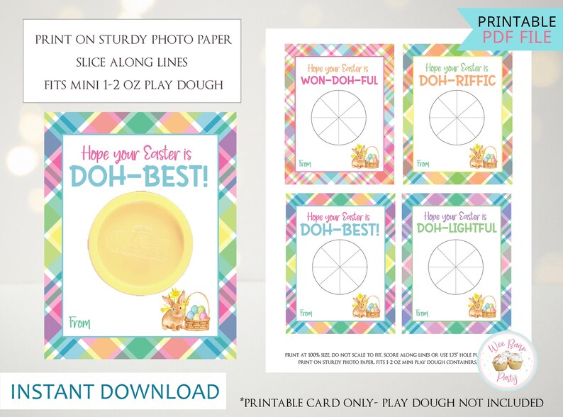 Easter Playdough Gift Tag Card, Printable Sensory Play Dough Easter ...