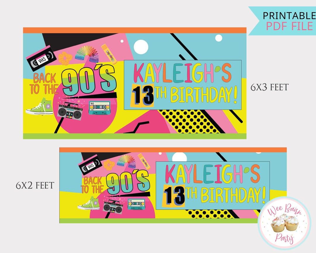 90s Birthday Party Personalized Banner, Back to the 90s Theme Party ...