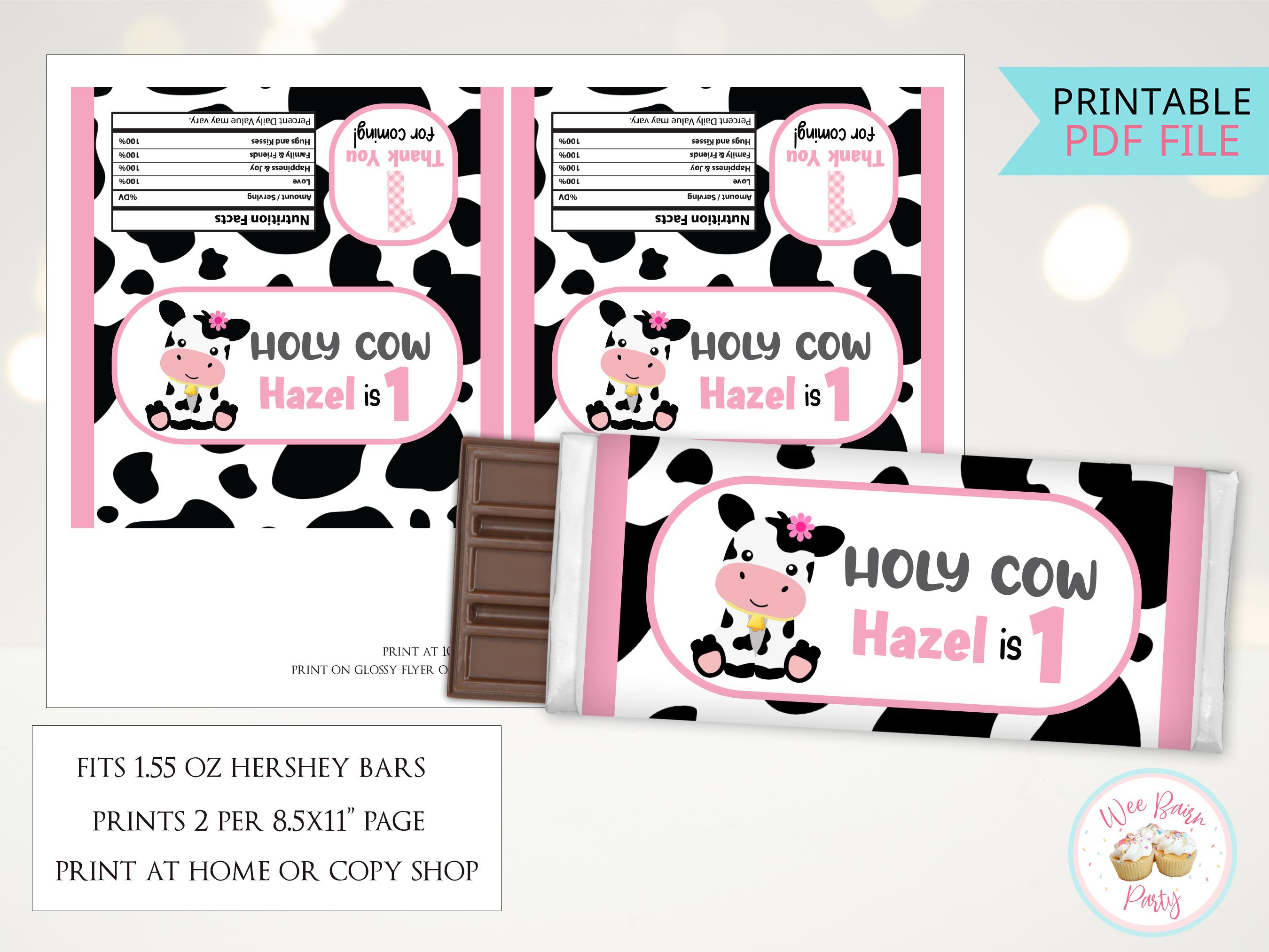 Holy Cow Im One Candy Bar Wrappers, One Year Old Cow Birthday Party ...