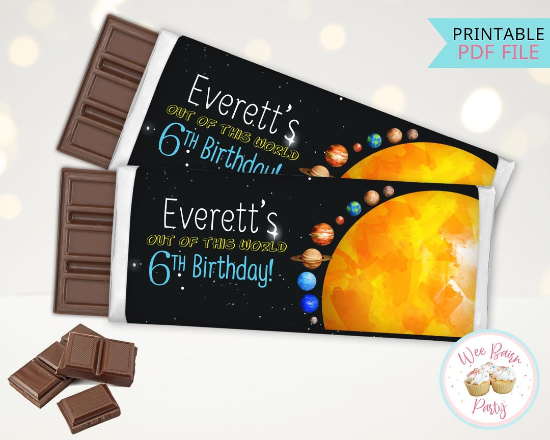 Space Birthday Party Candy Bar Wrappers, Solar System Planets Chocolate ...