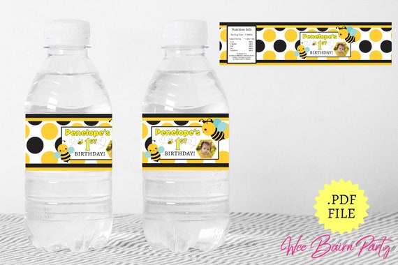 Bee Birthday Party Water Bottle Labels Bumble Bee 1st - Etsy