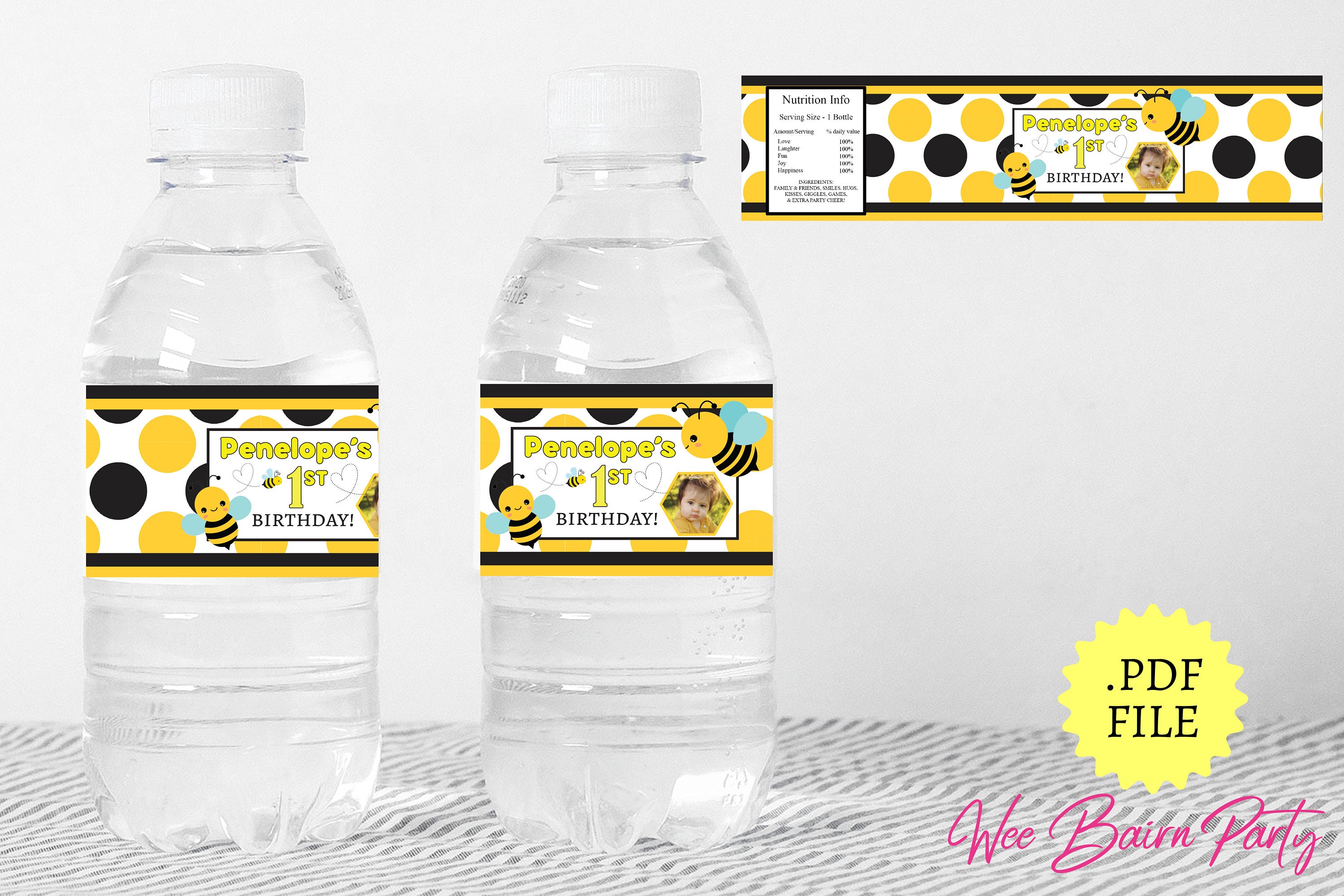 Bee Birthday Party Water Bottle Labels Bumble Bee 1st - Etsy