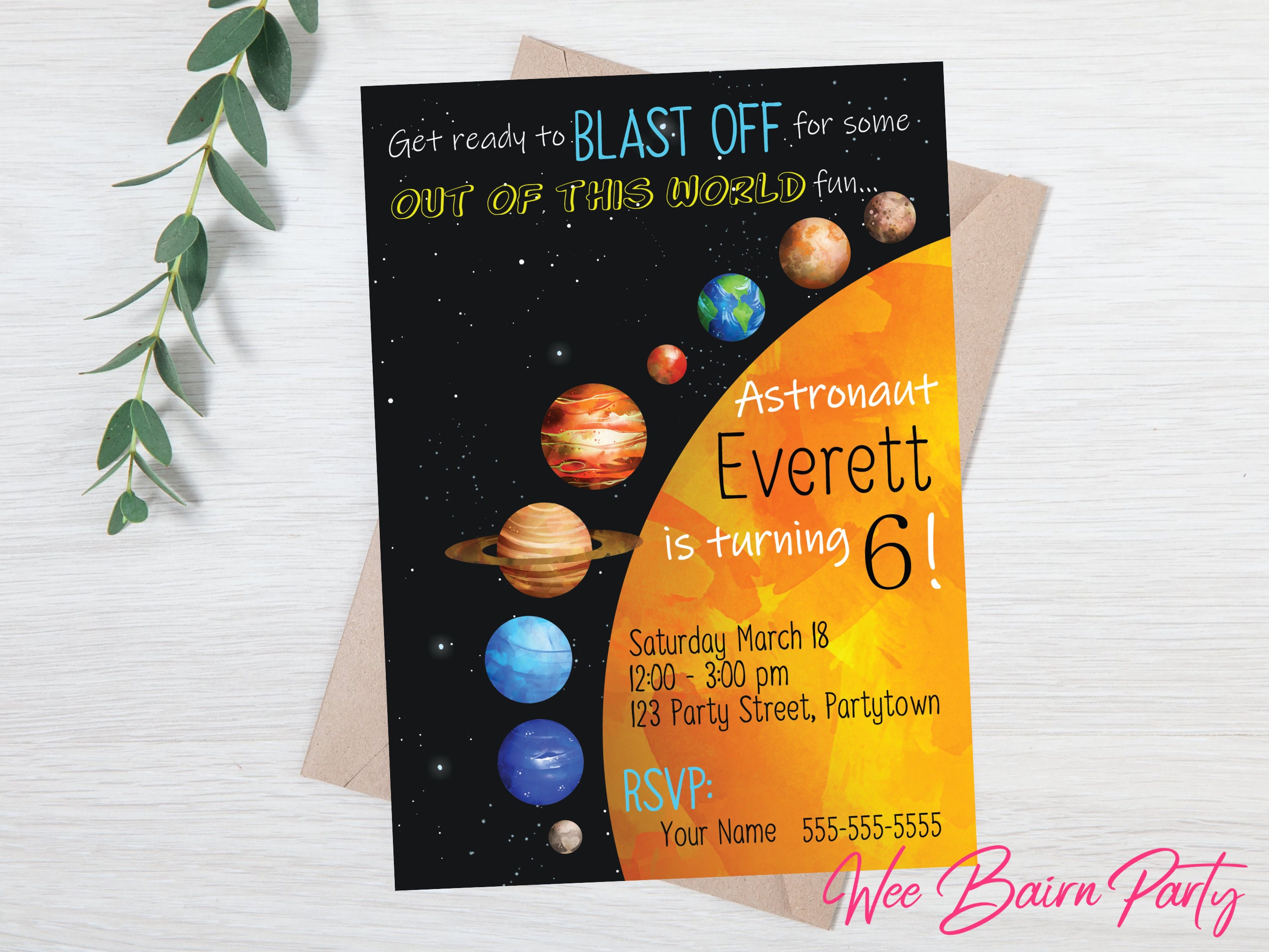Planets & Space Birthday Invitation Outer Space Party Invite | Etsy