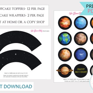 Planets Outer Space Birthday Cupcake Toppers & Cupcake Wrappers ...