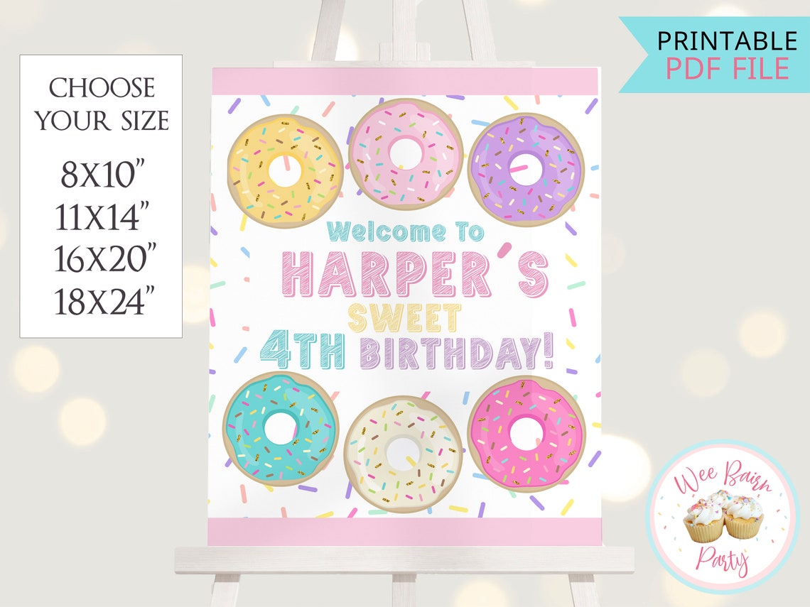 Donut Party Welcome Poster Sign, Doughnut Party Birthday Printable ...