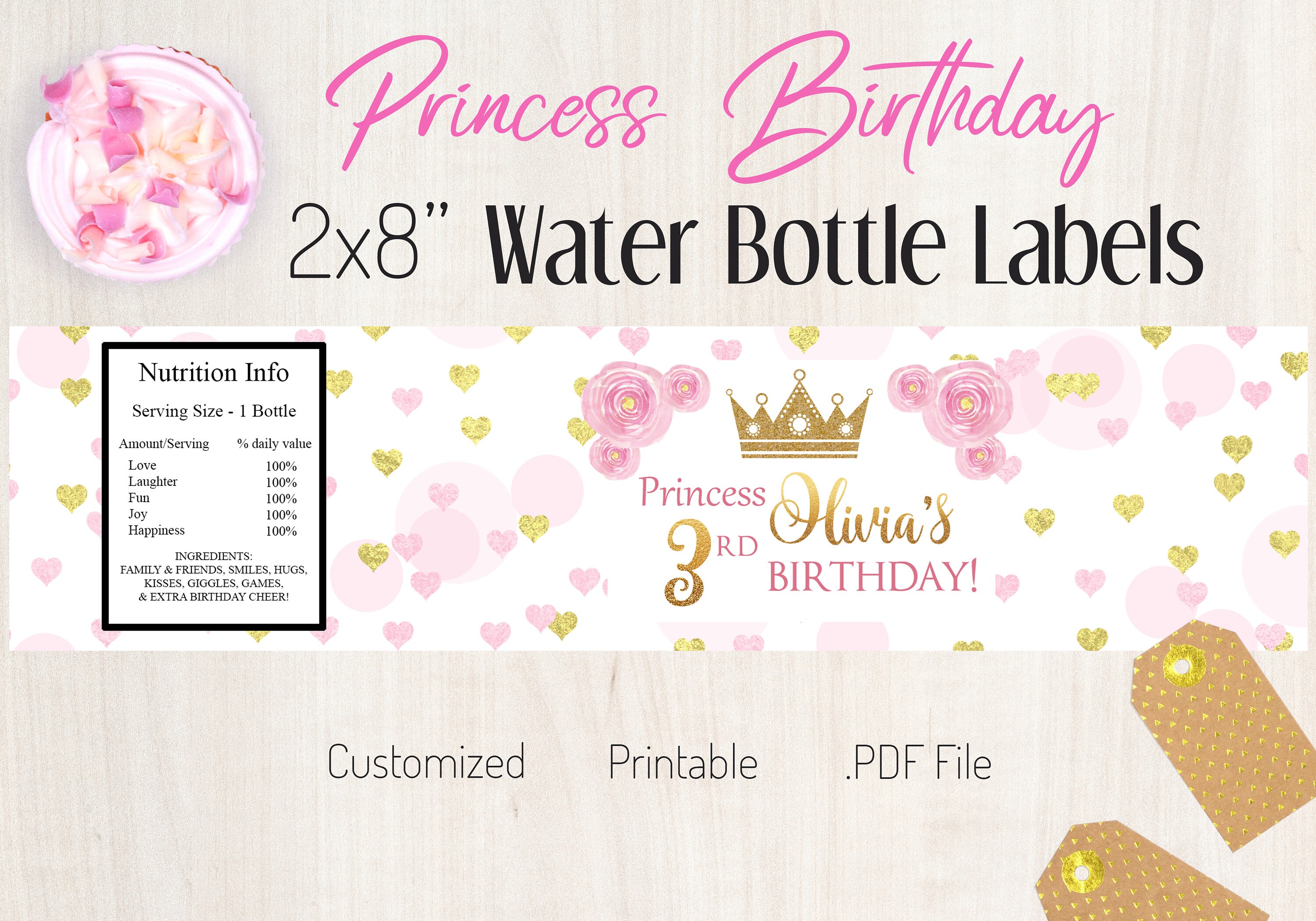 Princess Crown Water Bottle Labels Princess Party Printable | Etsy