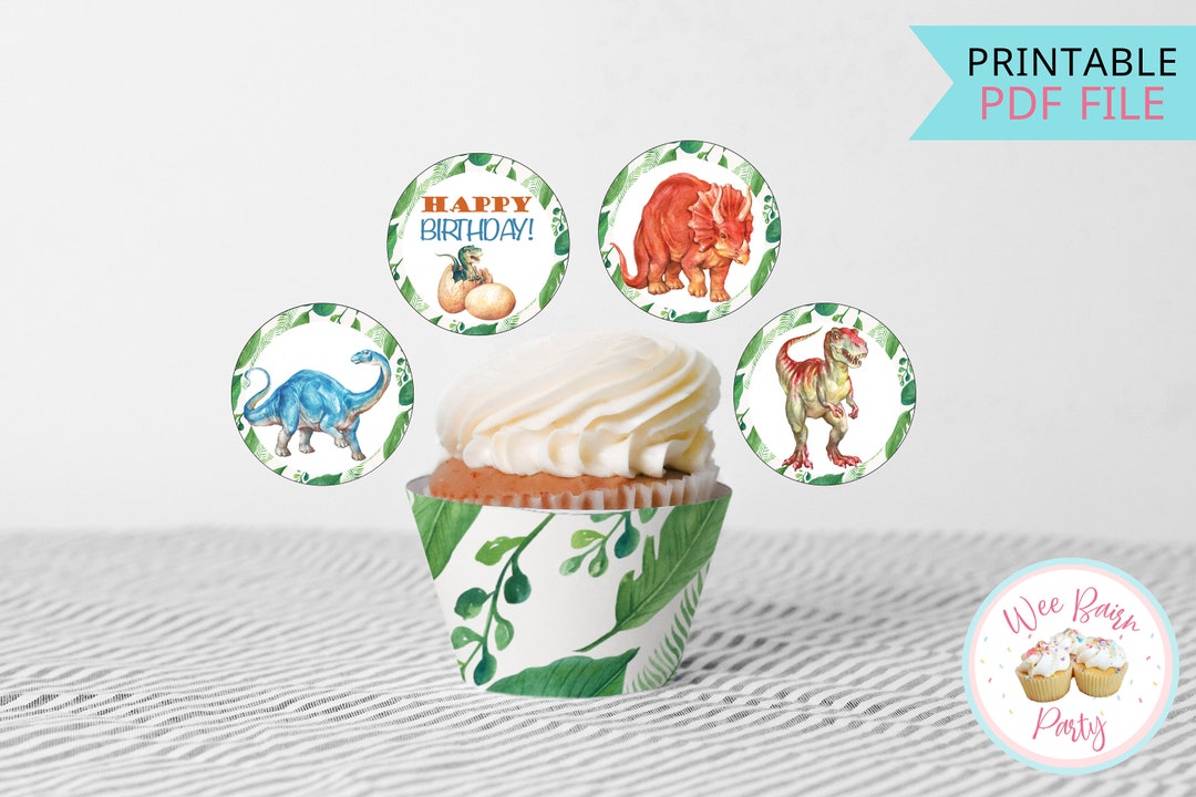 Dinosaur Cupcake Toppers & Cupcake Wrappers Set, Dinosaur Cupcake ...