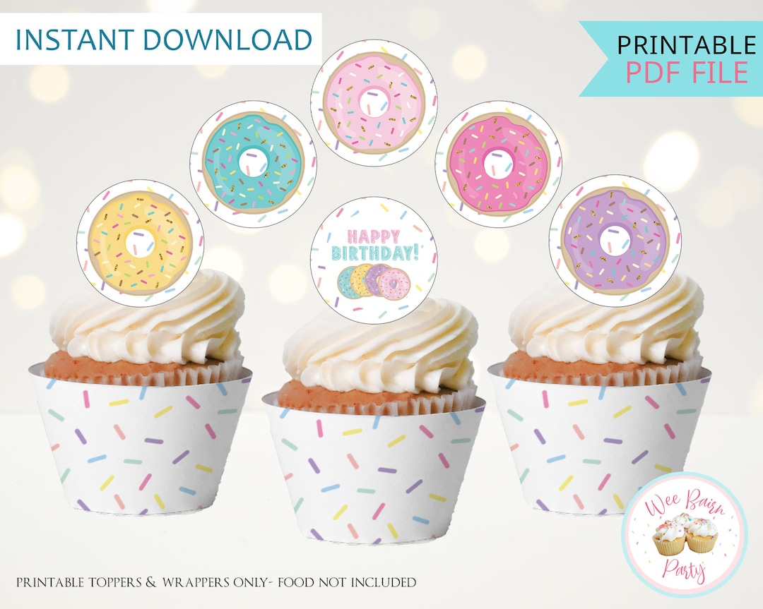 Donut Party Cupcake Wrappers & Cupcake Toppers, Doughnut Party Cupcake ...