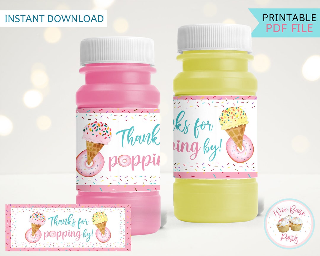 Sweet One Birthday Party Bubble Labels, Donut Ice Cream Birthday Bubble ...