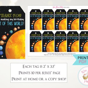 Space Theme Birthday Thank You Gift Bag Tags, Out of This World Space ...