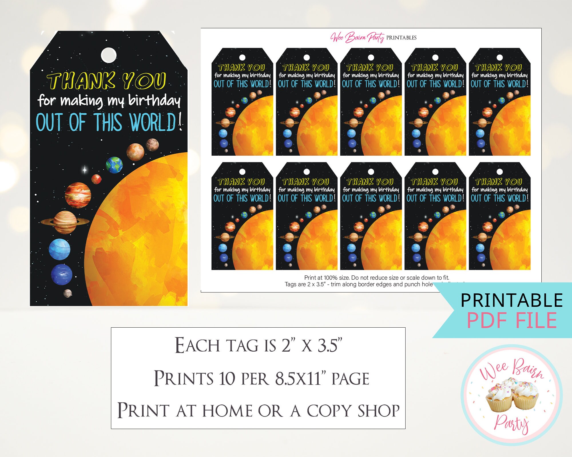 Space Theme Birthday Thank You Gift Bag Tags, Out of This World Space ...