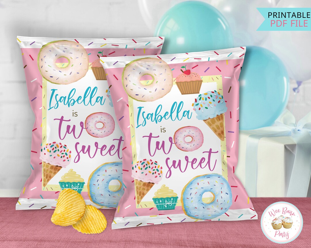 Two Sweet Birthday Chip Bag Labels, 2 Year Old Birthday Printable ...