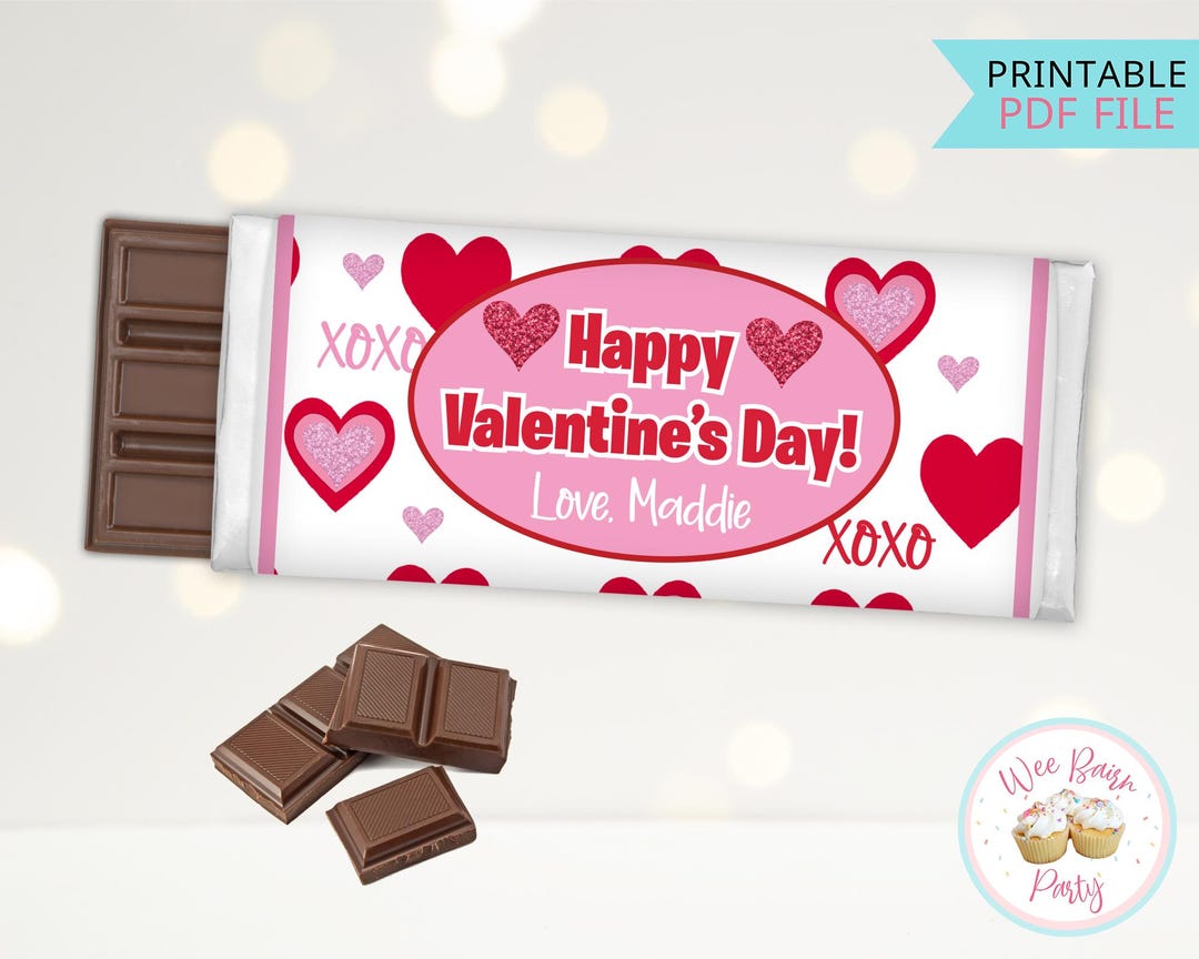 Classroom Valentines Party Candy Bar Wrappers, Class Valentines Favors ...