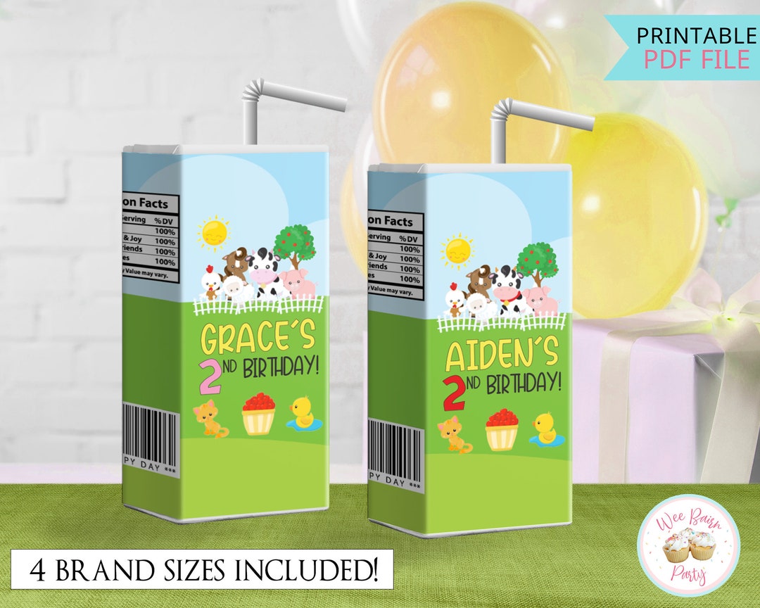 Farm Animal Birthday Juice Box Sticker Label Barnyard Birthday Juice ...