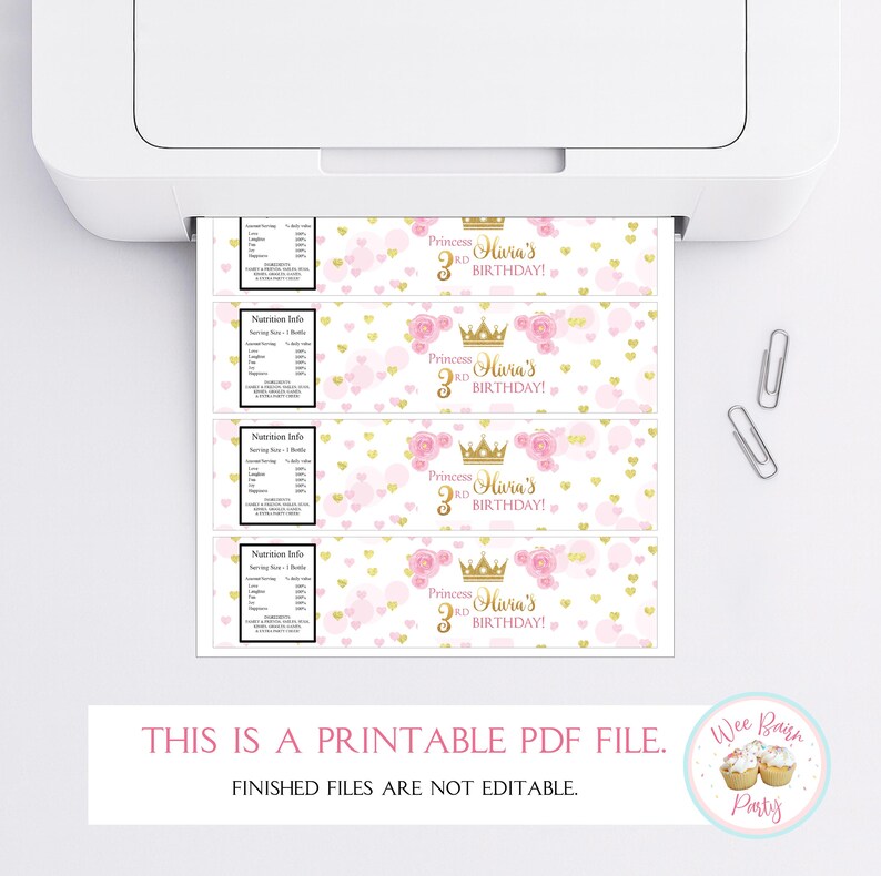 Princess Crown Water Bottle Labels, Princess Party Printable Birthday ...