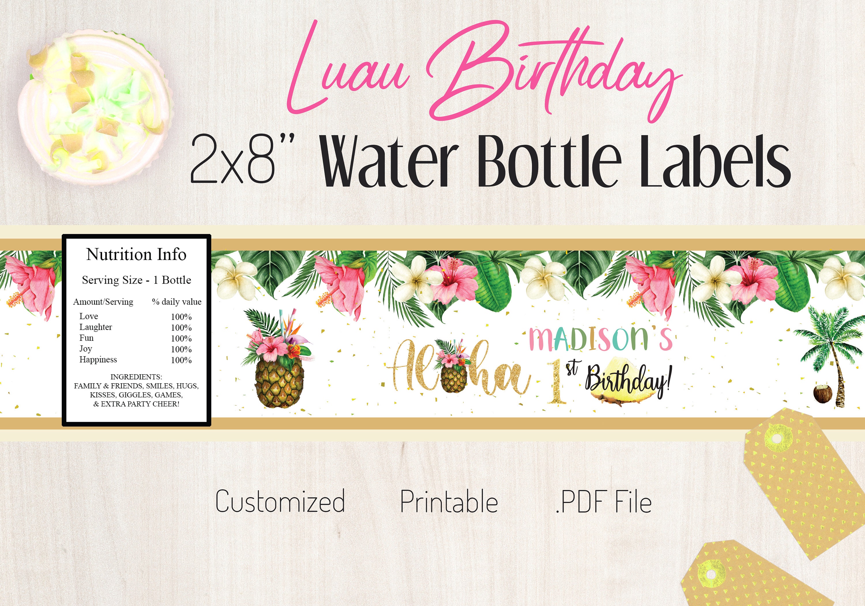 Hawaiian Luau Birthday Water Bottle Labels Tropical Party | Etsy