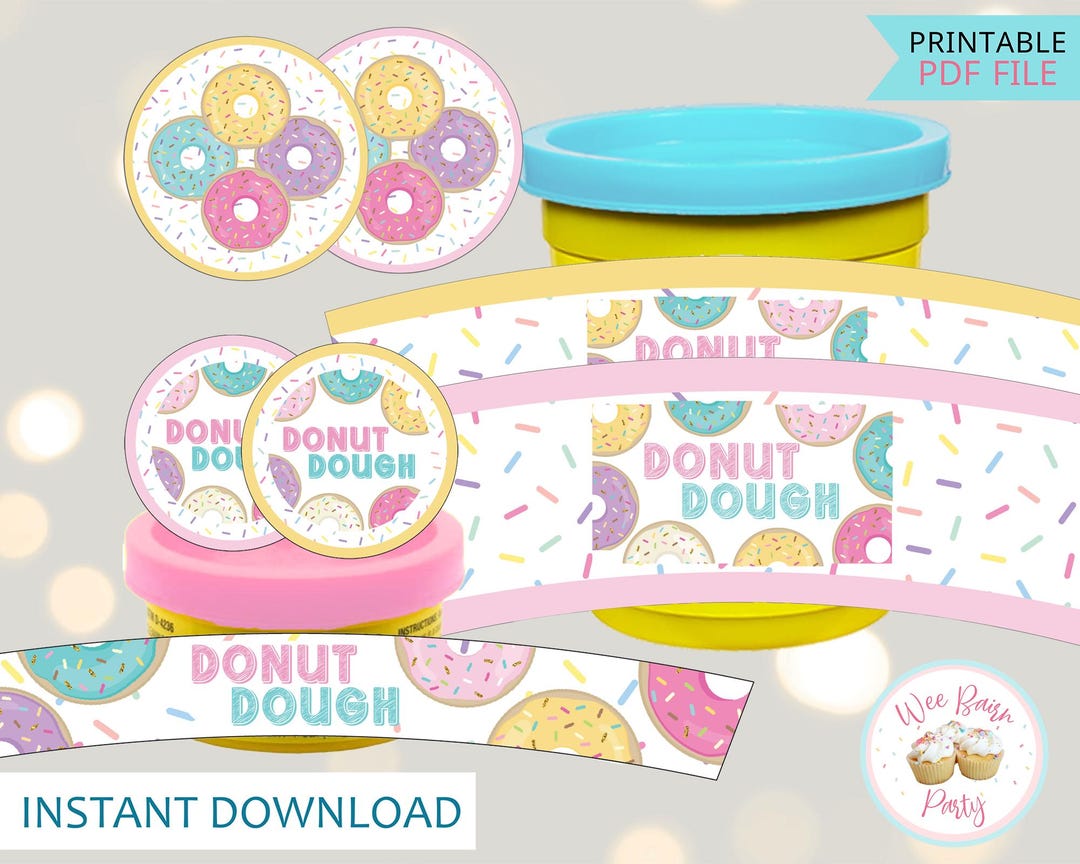 Play Dough Donut Party Favors Stickers, 1st 2nd Donut Birthday Party ...