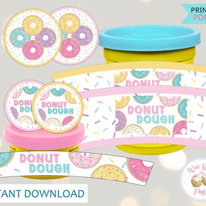 Play Dough Donut Party Favors Stickers, 1st 2nd Donut Birthday Party ...