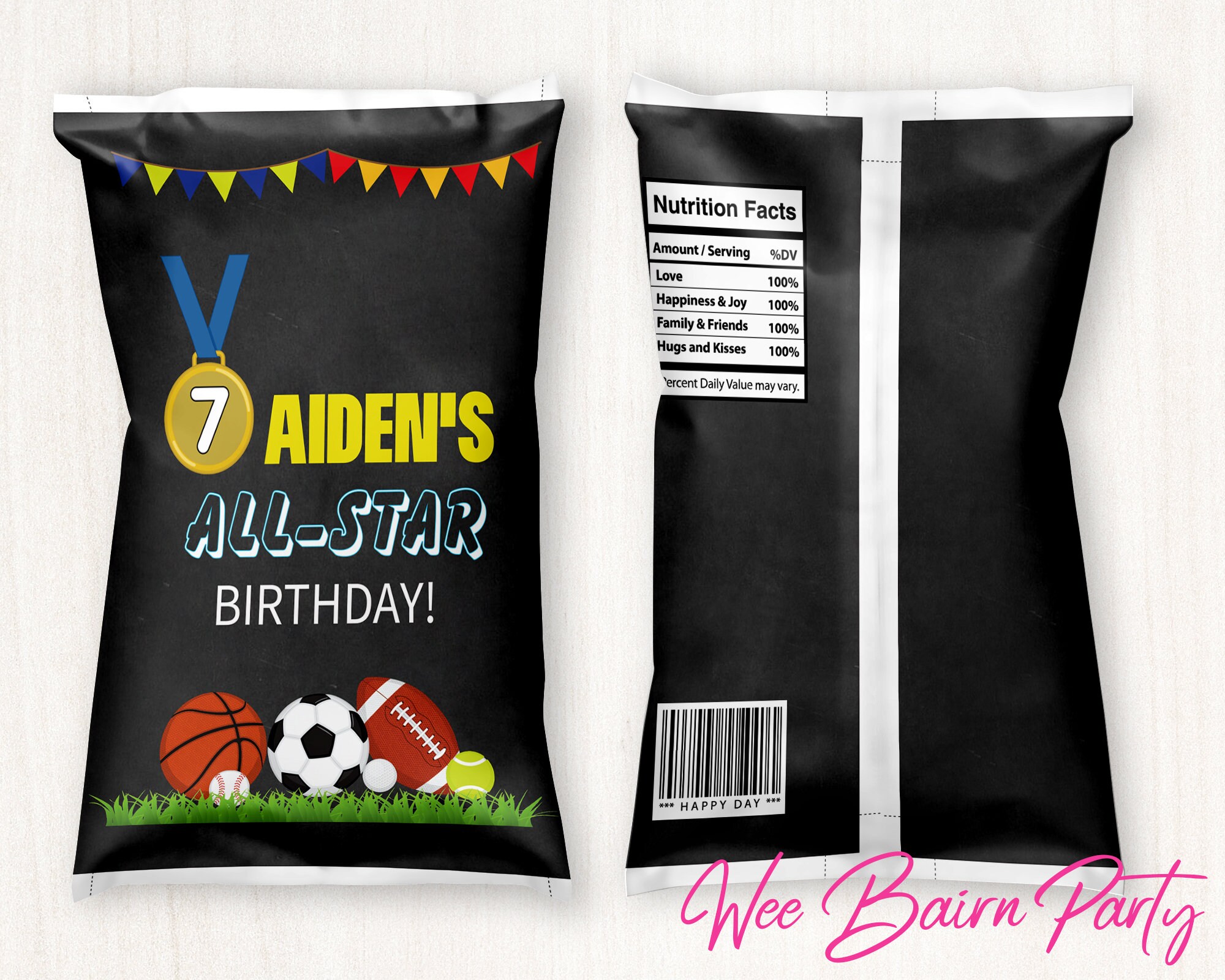 Sports Birthday Custom Chip Bags Labels All Star Birthday Boy | Etsy