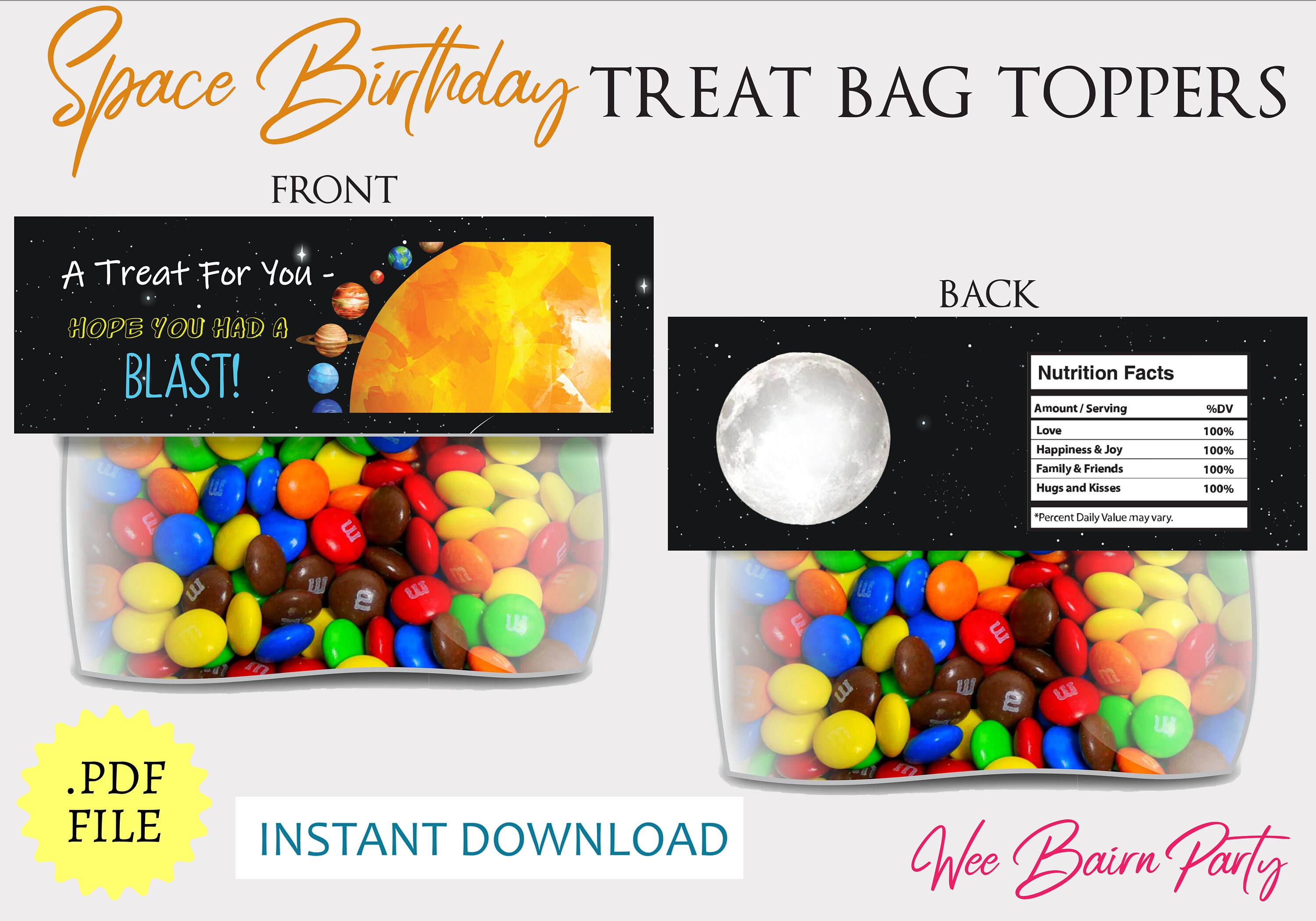 Space Theme Birthday Treat Bag Topper Out of This World Space - Etsy