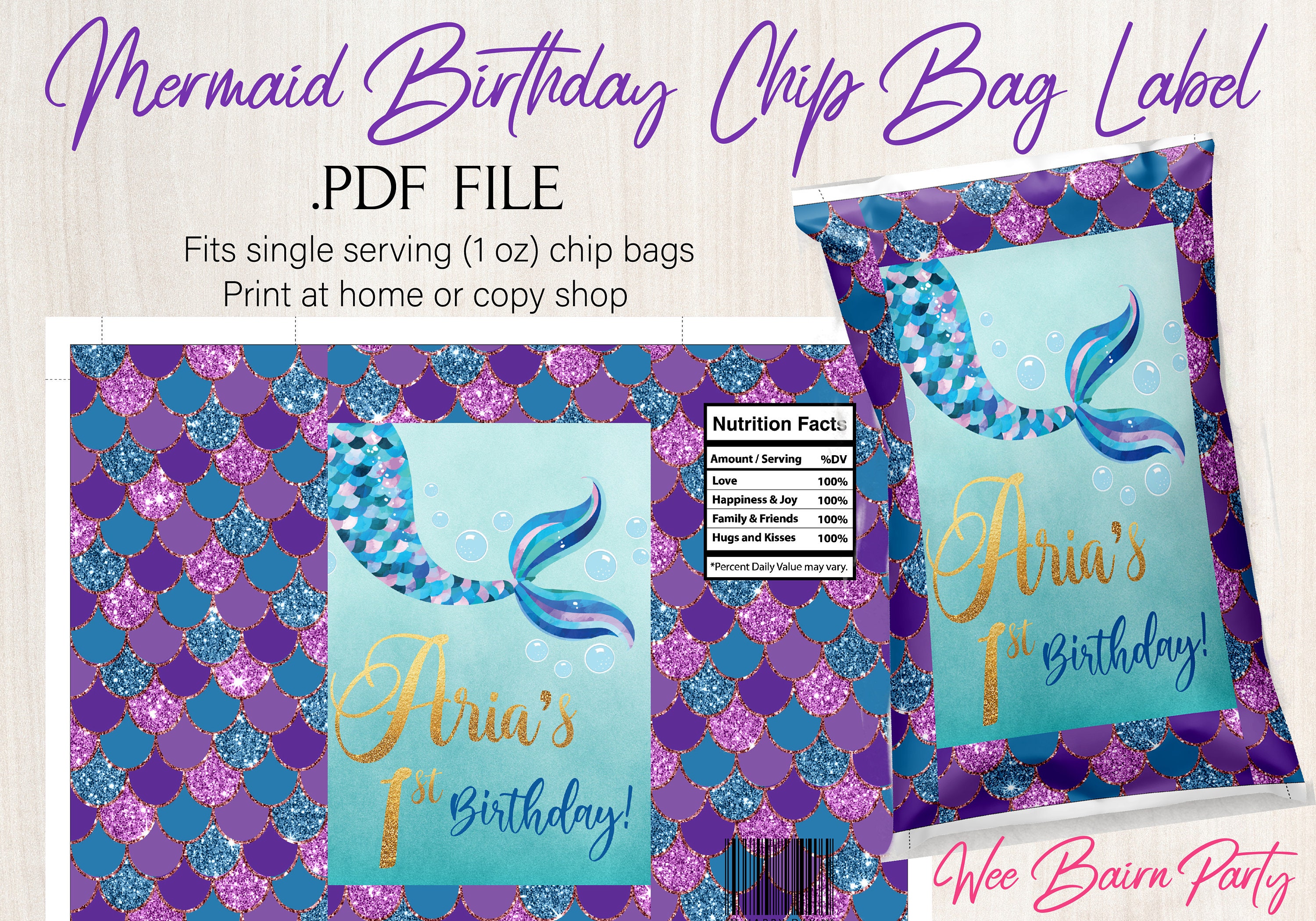 Mermaid Birthday Custom Chip Bags Labels Printable Mermaid | Etsy