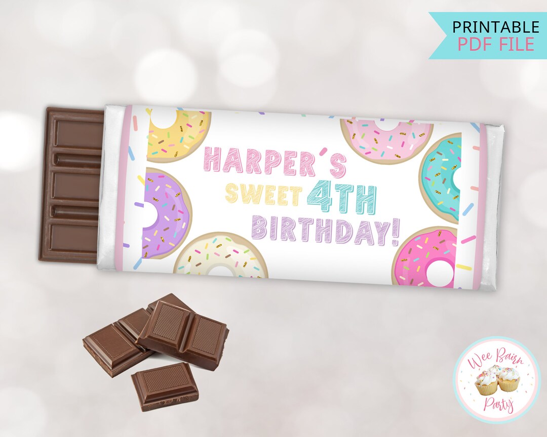 Donut Party Birthday Candy Bar Wrappers, Chocolate Bar Two Sweet Donut ...