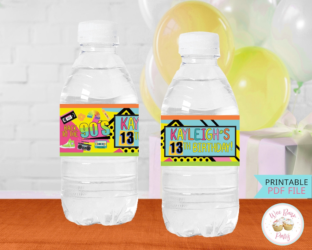 90s Birthday Party Water Bottle Labels, Back to the 90s Theme Party ...