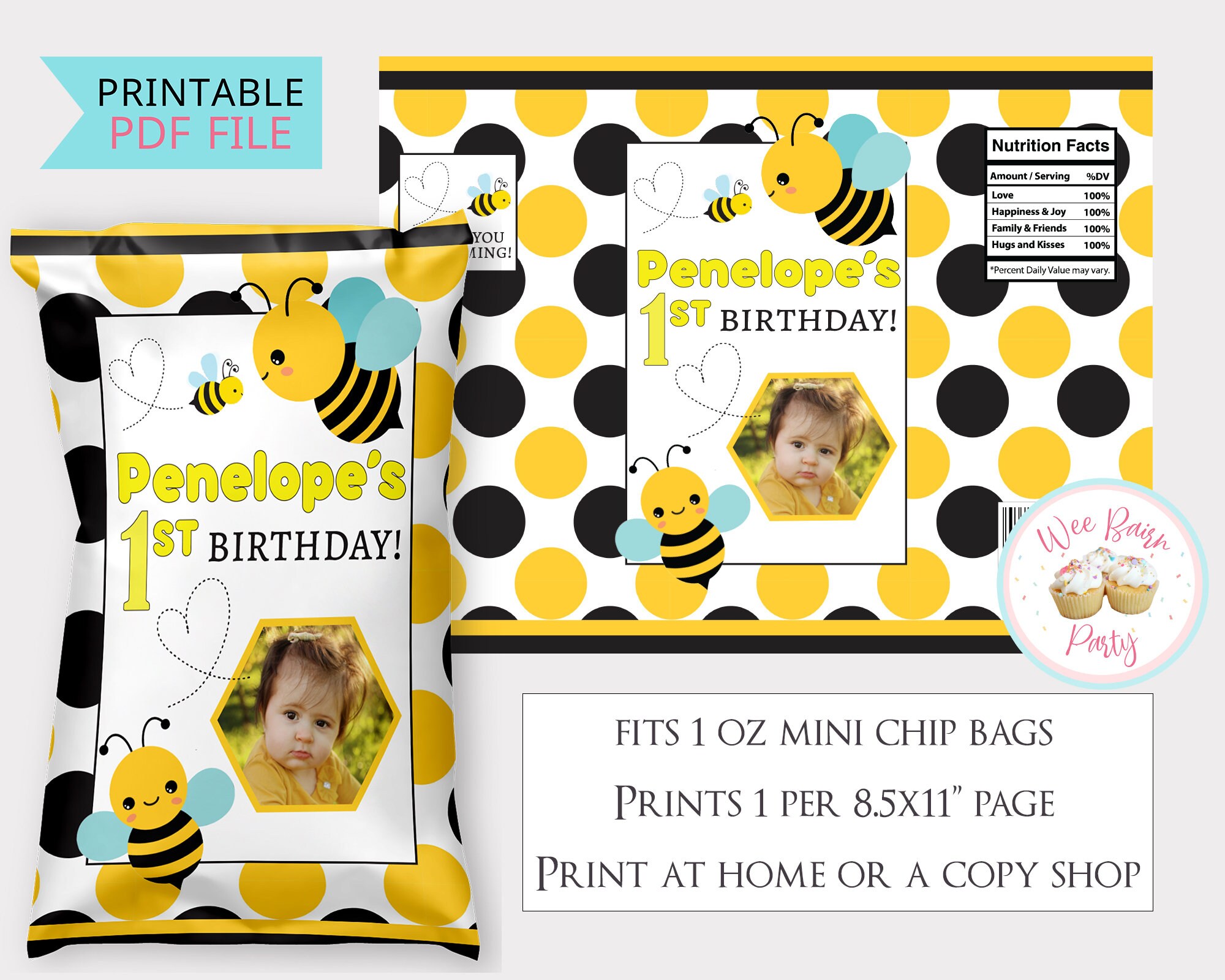 Bee Birthday Party Custom Chip Bags Bumble Bee 1st Birthday - Etsy