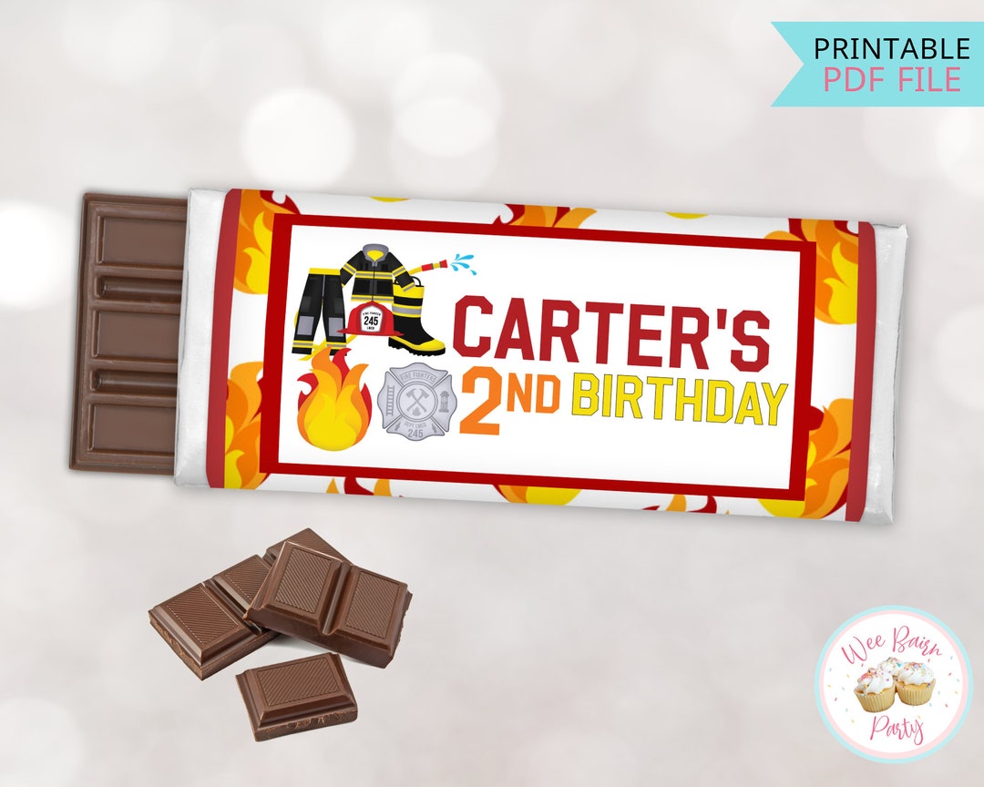 Firefighter Birthday Candy Bar Wrappers, Firetruck Birthday Printable ...