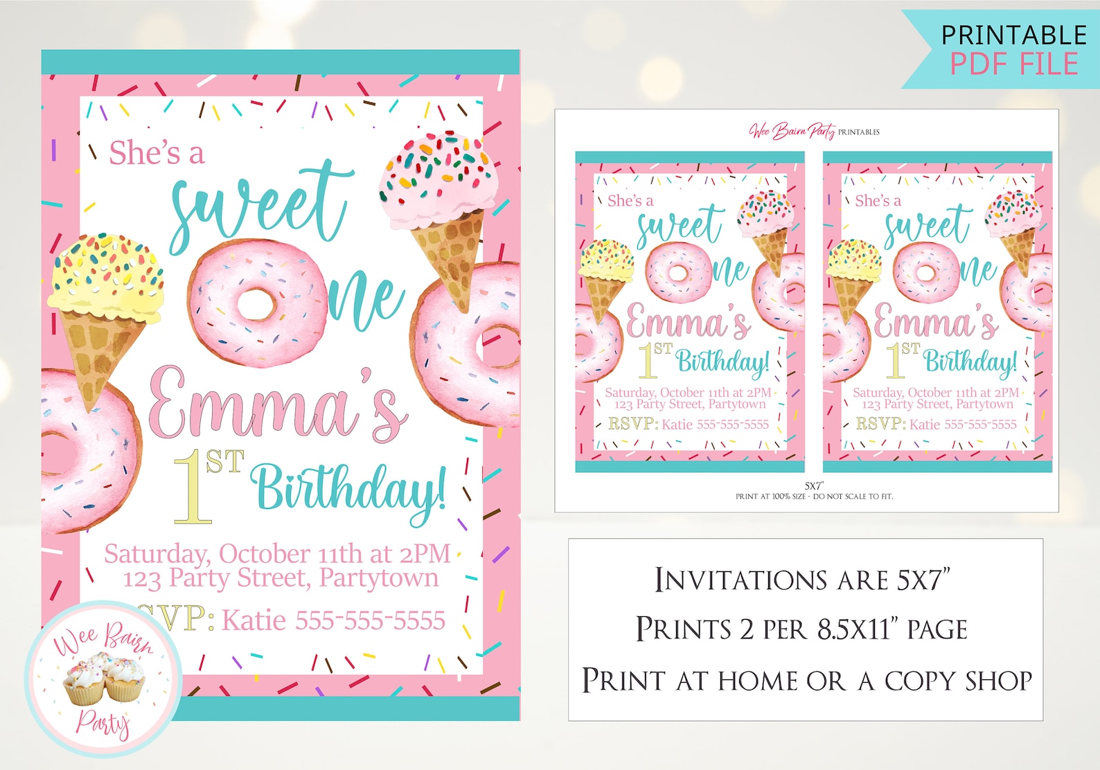 Sweet One Birthday Invitation Printable First Birthday - Etsy