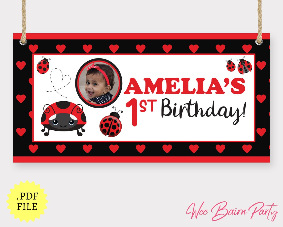 Ladybug Birthday Banner Printable Ladybug Custom Party - Etsy