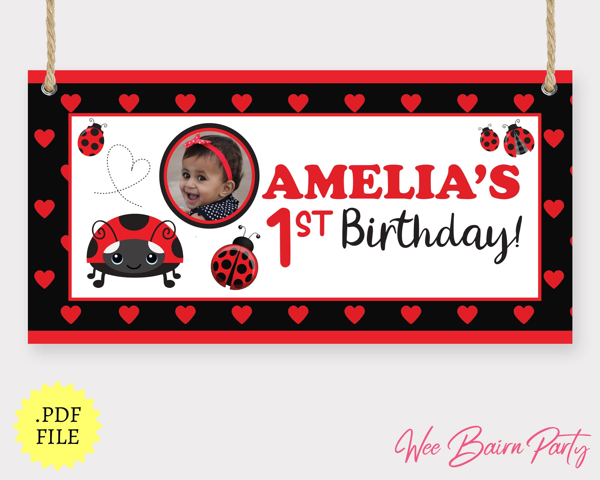 Ladybug Birthday Banner Printable Ladybug Custom Party | Etsy