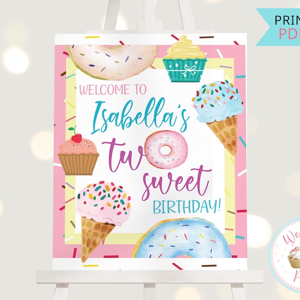 Personalized Two Sweet Birthday Banner for Girl - Etsy